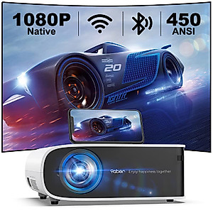 YABER Pro V8 Projector with WiFi 6 and Bluetooth, 450 ANSI Outdoor Projector, Native 1080P Portable Movie Projector, 300"&Zoom, 4K&5G Projector Compatible with Phone, Mac, TV Stick, PS4