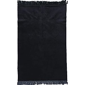 Modefa Turkish Islamic Velvet Janamaz Prayer Rug - Prayer Mat Carpet for Men and Women - Traditional Muslim Sajadah - Ramadan or Eid Gift - Solid Simple (Black)