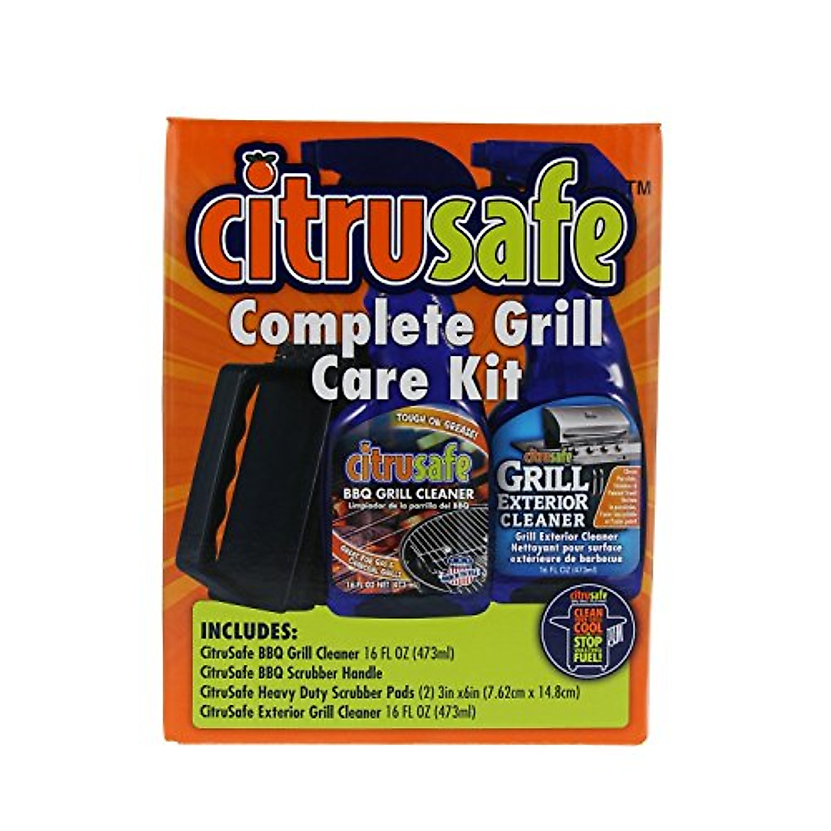 Citrusafe Grill Care Kit - BBQ Grid and Grill Grate Cleanser, Exterior Cleaner, and Scrubber by Citrusafe (16 oz Each)