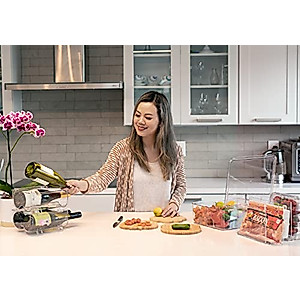 smartified Fridge Wine & Water Bottle Holder Stand - Multipurpose Stackable Storage Organizer for Refrigerator Cabinet Kitchen Countertops Pantry Wine Cellar, Clear Plastic, 2 Packs of 2-Bottle Rack