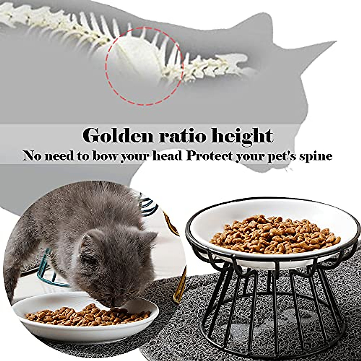 Wellbro Cat Bowls, Elevated Cat Bowl, Raised Ceramic Cat Dish with Metal Stand, Pet Water or Food Feeding Station for Indoor Cats, Kitten, Puppies and Small Dogs, Dishwasher Safe
