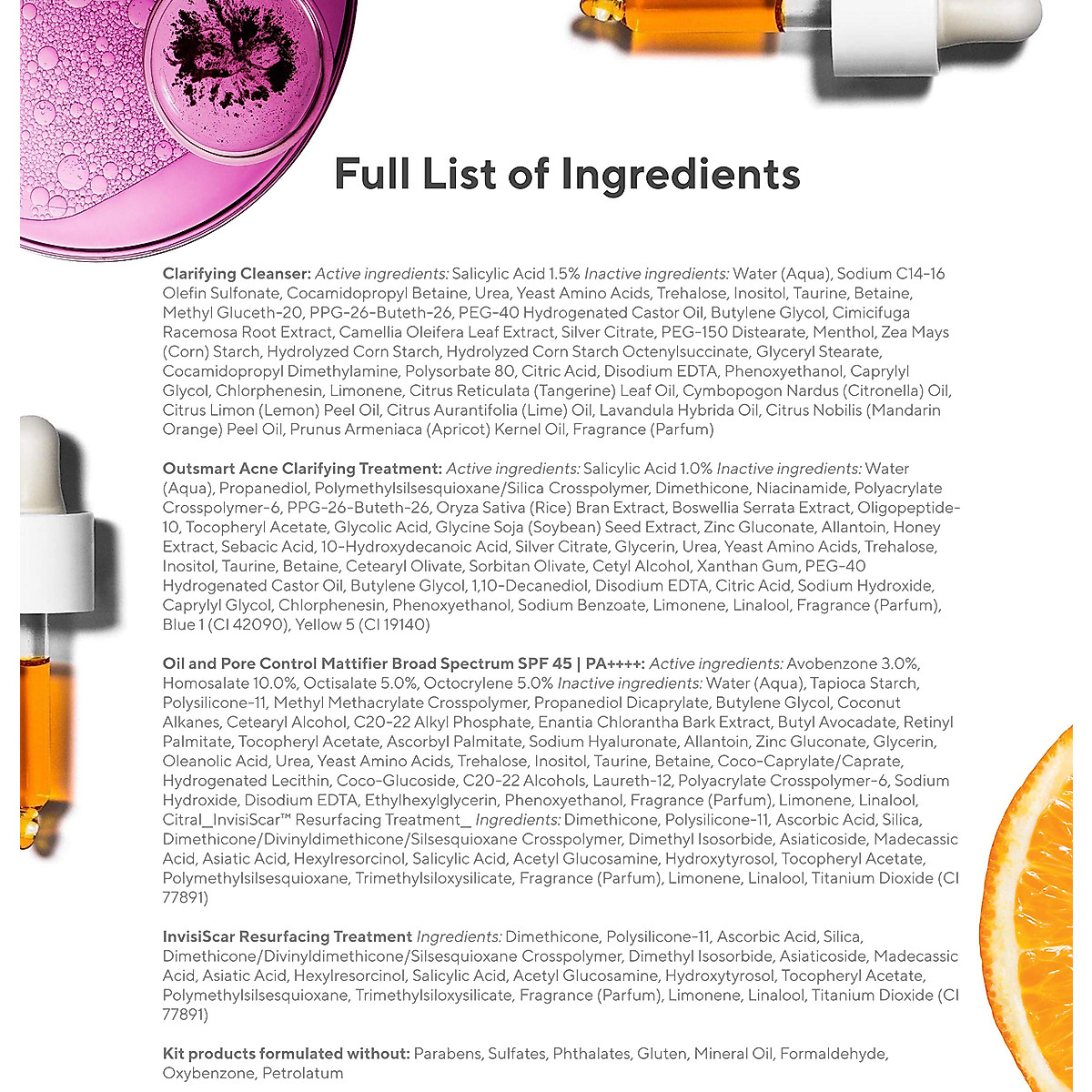 Murad 30-Day Invisiscar Acne Kit - 4-Piece Set $85 Value - Clarifying Cleanser, Oil & Pore Control Mattifier, Outsmart Acne Treamant, full size InvisiScar Treatment