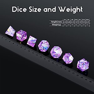 DNDND Sharp Edge Dice Set,Handmade 7 Piece DND Dice with Gift Case for DND Dungeons and Dragon Game (Purple with Silver Number)