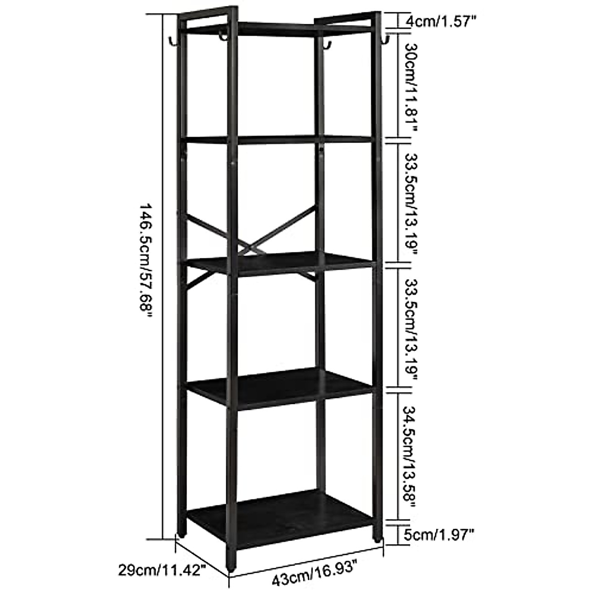 YMYNY Bookshelf, 5-Tier Ladder Shelf Organizer, Narrow Shelving Unit, Corner Storage Racks, Large Capacity Bookcase, for Home Office Living Room Balcony Bathroom, 57.7" H, Metal Frame,UHBC005B