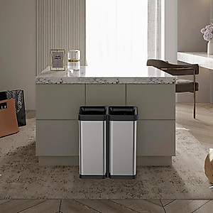 TrailBlaze 2x7.9 Gallon Kitchen Trash Can, Dual Compartment Waste Bins, Open Top, No Lid Stainless Steel Trash Bin for Kitchen, Office, Restaurant