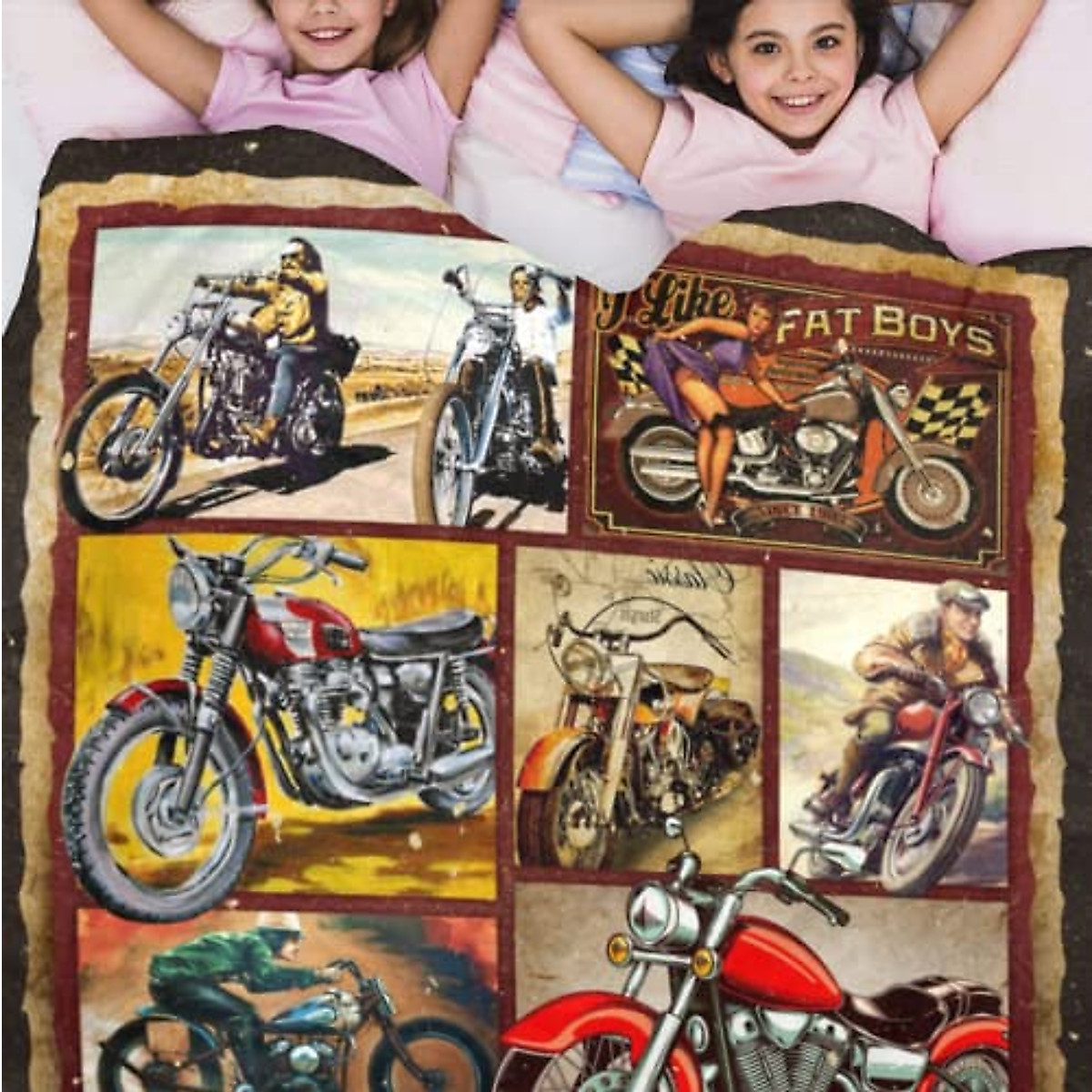 Retro Motorcycle Gift Ultra-Soft Throw Blanket 50"x40" Comfortable Gifts for Bed Sofa Dorm Decor Bedding Bedroom