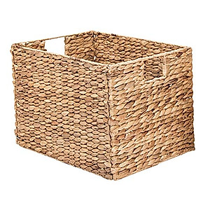 4 Decorative Hand-Woven Small Water Hyacinth Wicker Storage Basket, 16x11x11 Perfect for Shelving Units