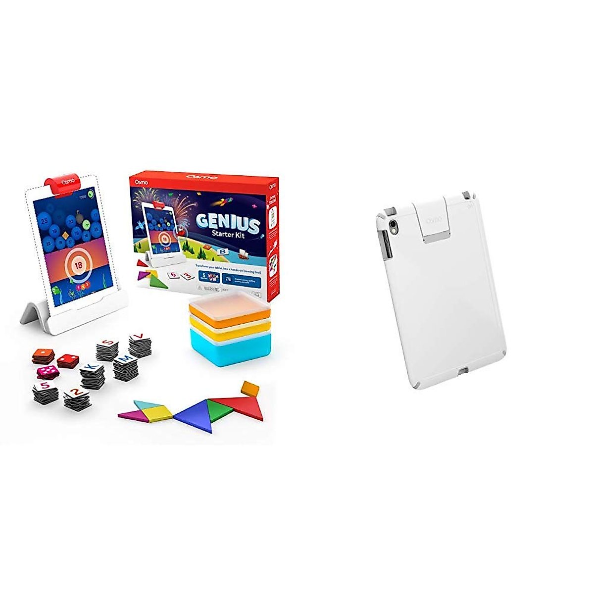 Osmo - Genius Starter Kit for iPad (New Version) + Osmo iPad Case Bundle - Problem Solving & Creativity (Ages 6-10) (OSMO iPad Base Included)