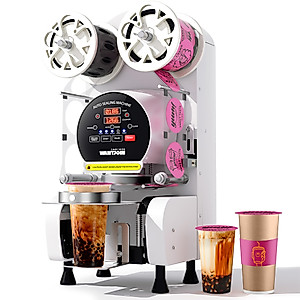 WantJoin Cup Sealing Machine Full Automatic Cup Sealer Machine 89/90/95MM 3.50/3.54/3.74IN Electric White Cup Sealing Machine 500-600 Cups/H(White)