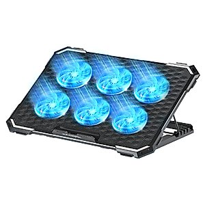 ICE COOREL Laptop Cooling Pad with 6 Cooling Fans, Cooling Pad for Laptop Fan 13-15.6 Inch, Laptop Cooler Stand with 6 Height Adjustable, Notebook Cooler Pad with Two USB Port [2022 Version]