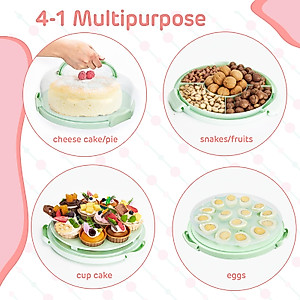 Ohuhu Cheesecake Container, Cake Pie Carrier BPA-Free up to 10'' Cake - Cupcake Containers with Lid and 2 Handles 4-in-1 Multipurpose Cake Keeper Holder Platter for Pie Devil Eggs Mothers Day Gifts