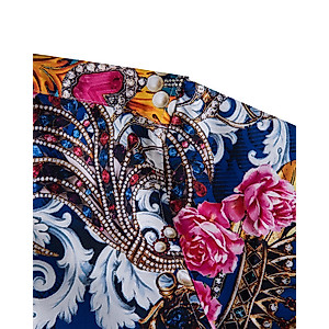 fohemr Mens Luxury Dress Shirts Baroque Gold Chain Print Casual Long Sleeve Button Down Shirt Blue Large