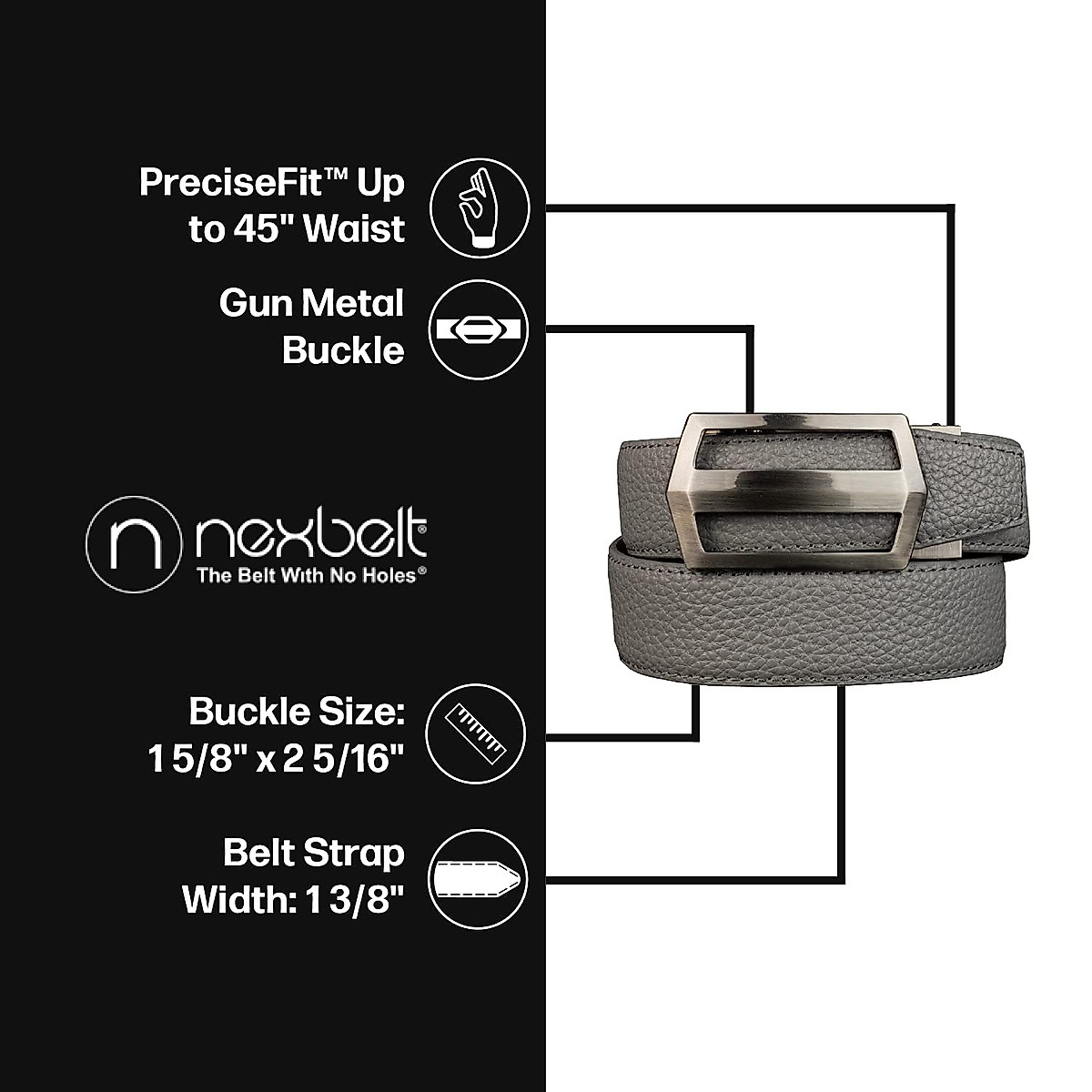 Men's Belt, Nexbelt Ratchet Leather Texture Classic Colour Smoke Grey V.4 Golf Belt