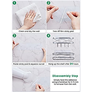 PARAKE Shower Caddy for Bathroom, 2-Pack Self-Adhesive Shower Storage Shelf with 4 Hooks, SUS304 Shampoo Organizer Rack Shower Shelf, Rustproof Large Capacity, for Kitchen Dorm Bath Toilet, Silver