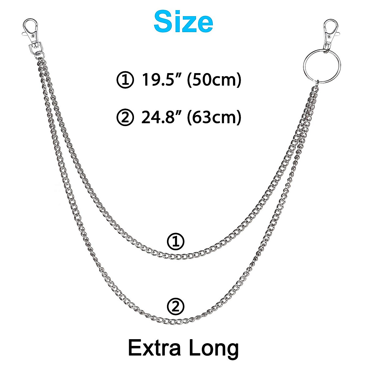 Wisdompro Pants Chain, Heavy Duty Belt Chain Hip Hop Punk Trousers Jeans Chain with Lobster Clasps for Men and Women -2 Layer