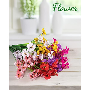 Omldggr 6 Packs Artificial Flowers Faux Violet Flowers Plastic Plant Shrubs Greenery Artificial Violet Flowers for Indoor Outside Garden Patio Porch Window Box Home Wedding Decoration