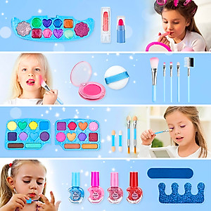 Kids Makeup Kit for Girl, Babbyo Upgrade 50 pcs Kids Make up Kit, Safety Tested Real Washable Make Up Toy Set with Portable Box, Prentent Play Make Up for Girls Birthday Present Toys