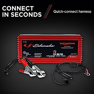 Schumacher SP1296 Fully Automatic Battery Charger and Maintainer – 2 Amp, 6V/12V - For Car, Boat, and Power Sport Batteries
