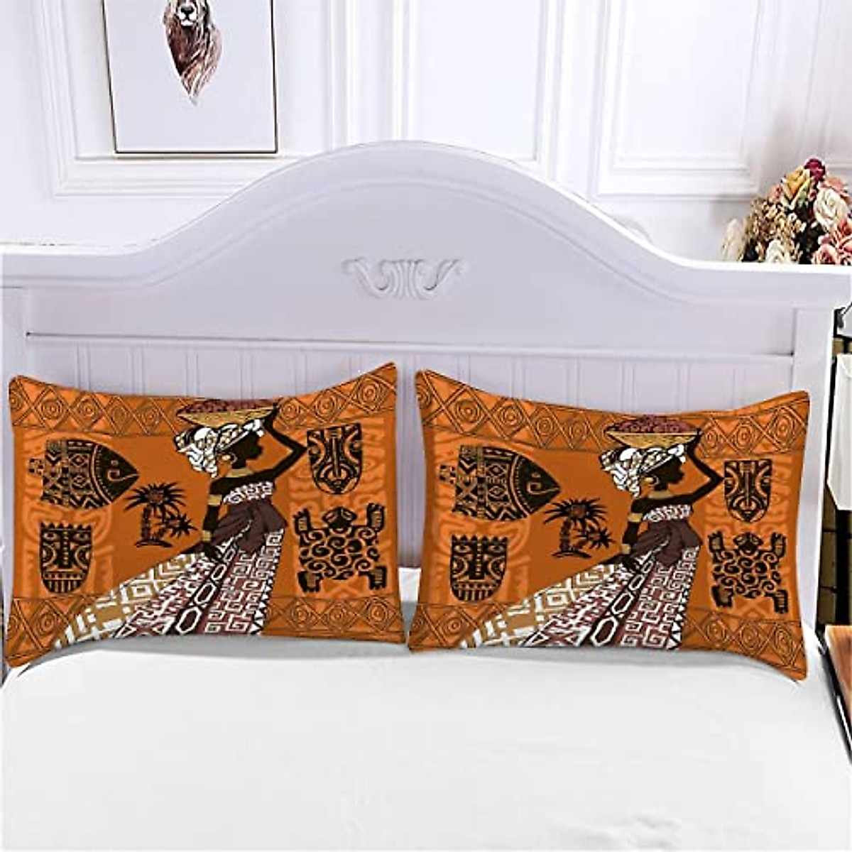 Quilt Cover Queen Size African Symbols 3D Bedding Sets Mask Duvet Cover Breathable Hypoallergenic Stain Wrinkle Resistant Microfiber with Zipper Closure,beding Set with 2 Pillowcase