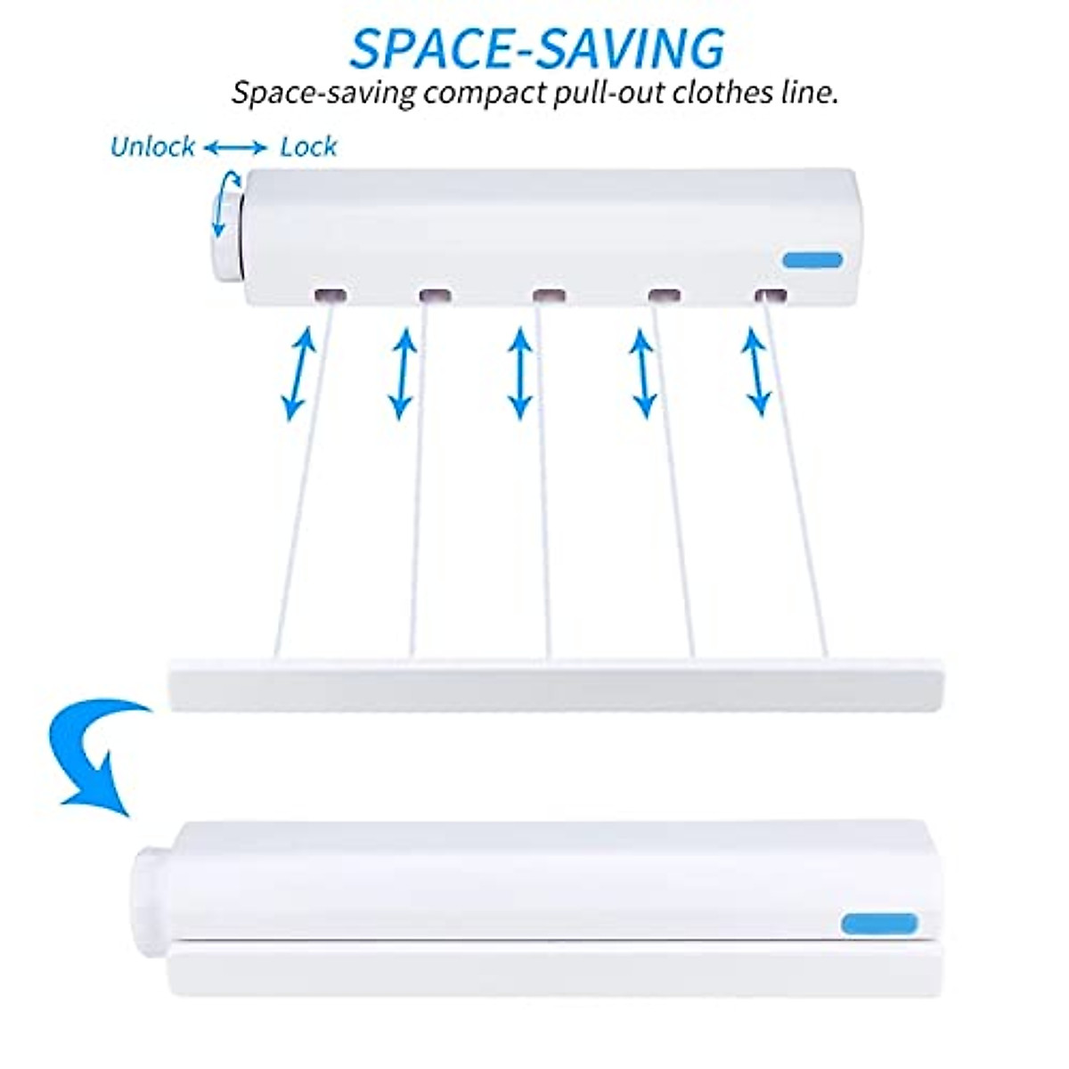 Retractable Outdoor Clothesline Indoor Wall Mounted Flexible Clothes Dryer Plastic Telescopic Rope Hanger Space Saving for Hanging Drying Rack Wet Dry Laundry Bathroom Hotel Travel Camping(4 Ropes)