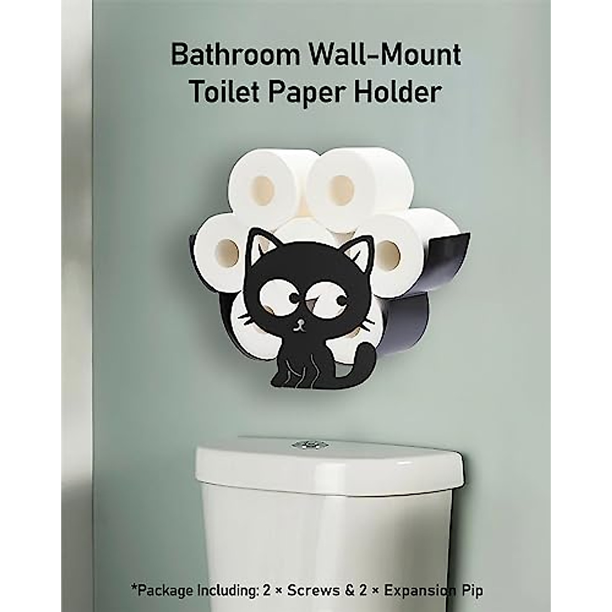 Cute Cat Toilet Paper Holder, Cute Farmhouse Wall-Mount Toilet Paper Rack for 8 Rolls, Metal Wall Art Bathroom Decorative