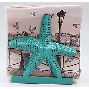 Nautical Starfish Lunch Dinner Metal Napkin Holder Kitchen Napkin Beverage Cocktail Ocean Coastal Napkin Holder By The Metal Magician (Distressed Green)