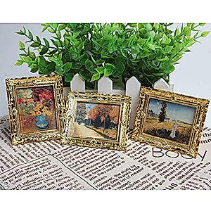 Acxico 3Pcs 1:12 Mini Miniature Gold Frame Art Wall Picture Oil Painting Home Decor