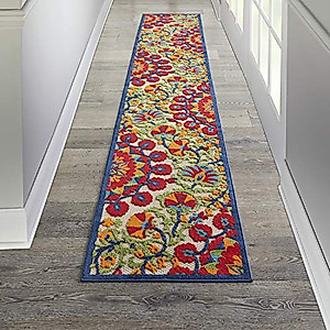 Nourison Aloha Indoor/Outdoor Red/Multi 2'3" x 12' Area -Rug, Easy -Cleaning, Non Shedding, Bed Room, Living Room, Dining Room, Deck, Backyard, Patio (2x12)