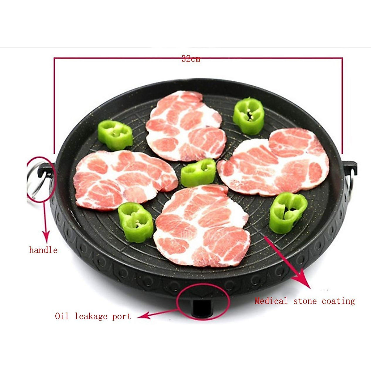 Korean Style BBQ Grill Pan with Maifan Coated Surface Non-stick Smokeless Barbecue Plate for Indoor Outdoor Grilling