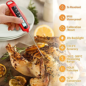 DOQAUS Meat Thermometer Digital, IPX6 Waterproof Instant Read Thermometer for Cooking Kitchen Food Candy with Super Long Probe for Grill BBQ Steak Smoker Oil Milk Yogurt Temperature