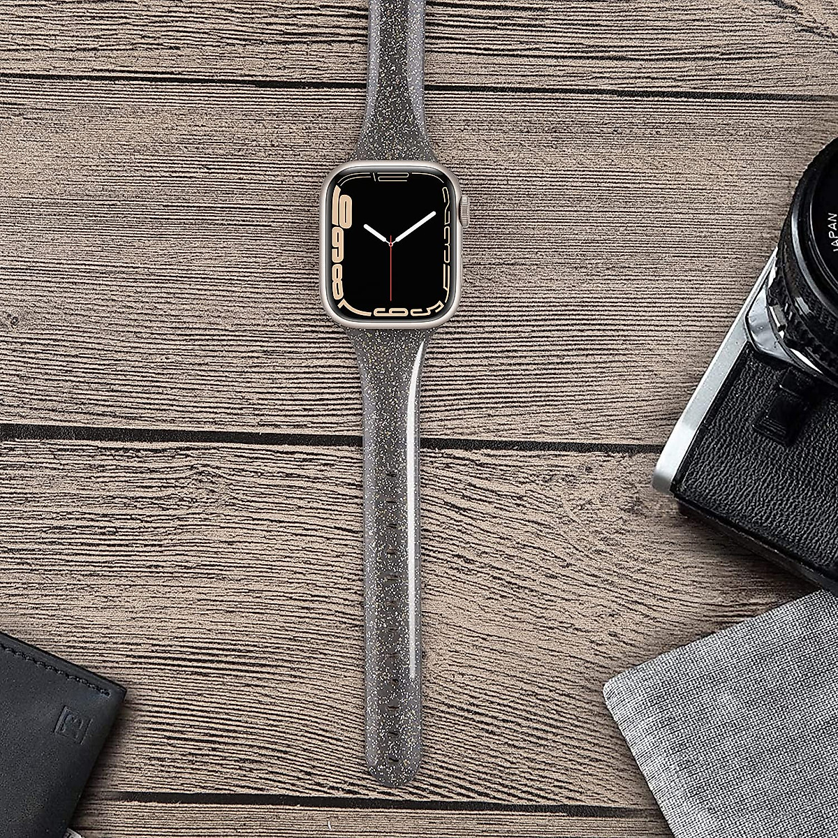 SWEES Compatible with Apple Watch Bands 41mm 38mm 40mm, Shiny Glitter Silicone Soft Slim Small Sport Replacement Strap Compatible for iWatch Series 9 8 7 6 5 4 3 2 1 SE Women