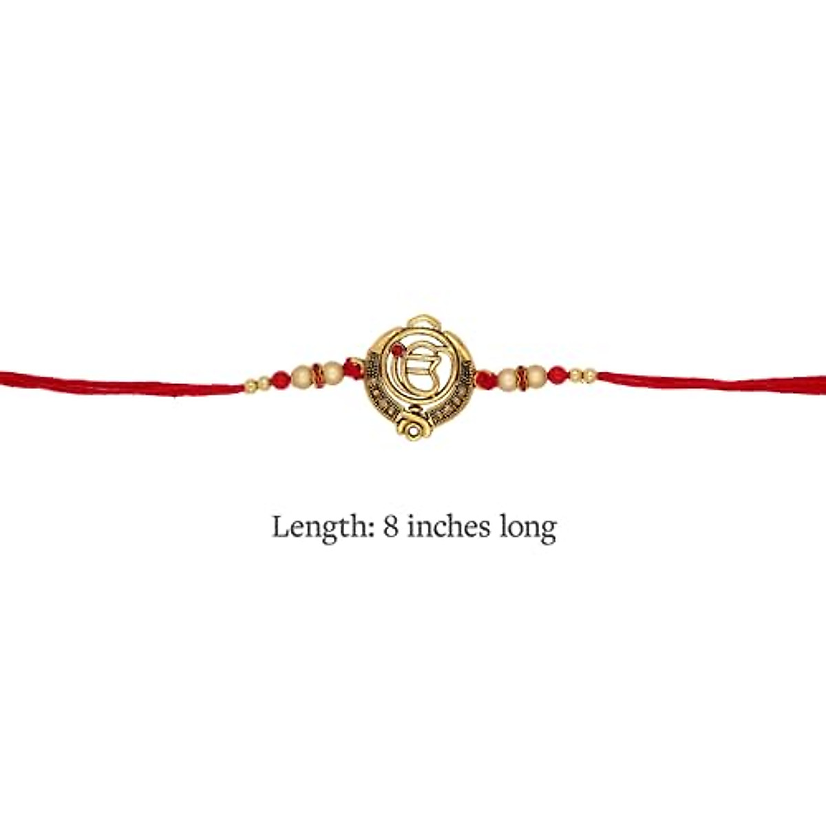 Khanda Raksha Bandhan Brother Gift Pack- Rakhee Bracelet - Large Postcard, Kum Kum Powder, Raw Rice – Indian Rakhri Friendship Thread - Gift from Sister to Brother (Khanda Ik Onkar Red)