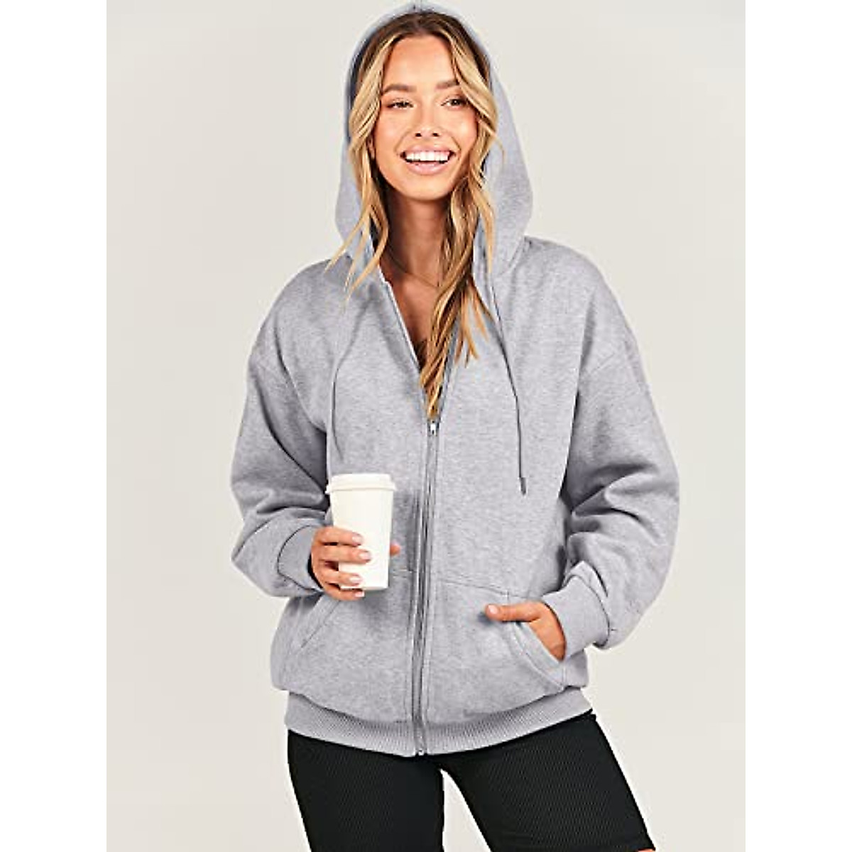 ANRABESS Women's Fashion Hoodies 2023 Fall Oversized Sweater Casual Jacket Cute Fleece Sweatshirts Y2k Long Sleeve Zip Up Y2k Clothes A989yanhui-XL Light Grey