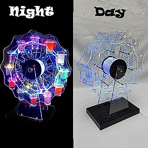 LED Neon Ferris Wheel Champagne Wine Acrylic Cup Holder, Colorful Light Spinning Stand with 12 Glasses Cups, Party Bar Drinking Tumblers Stand for Birthday, Wedding, Anniversary, 18" High
