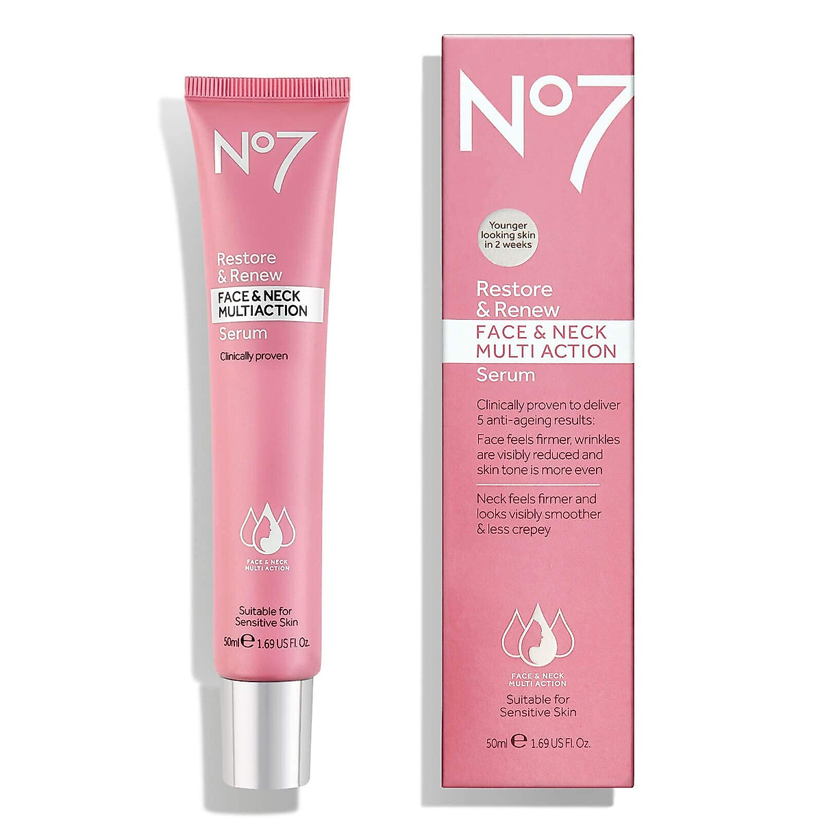 No7 Restore and Renew Face and Neck Multi Action Serum 1.69 fl oz
