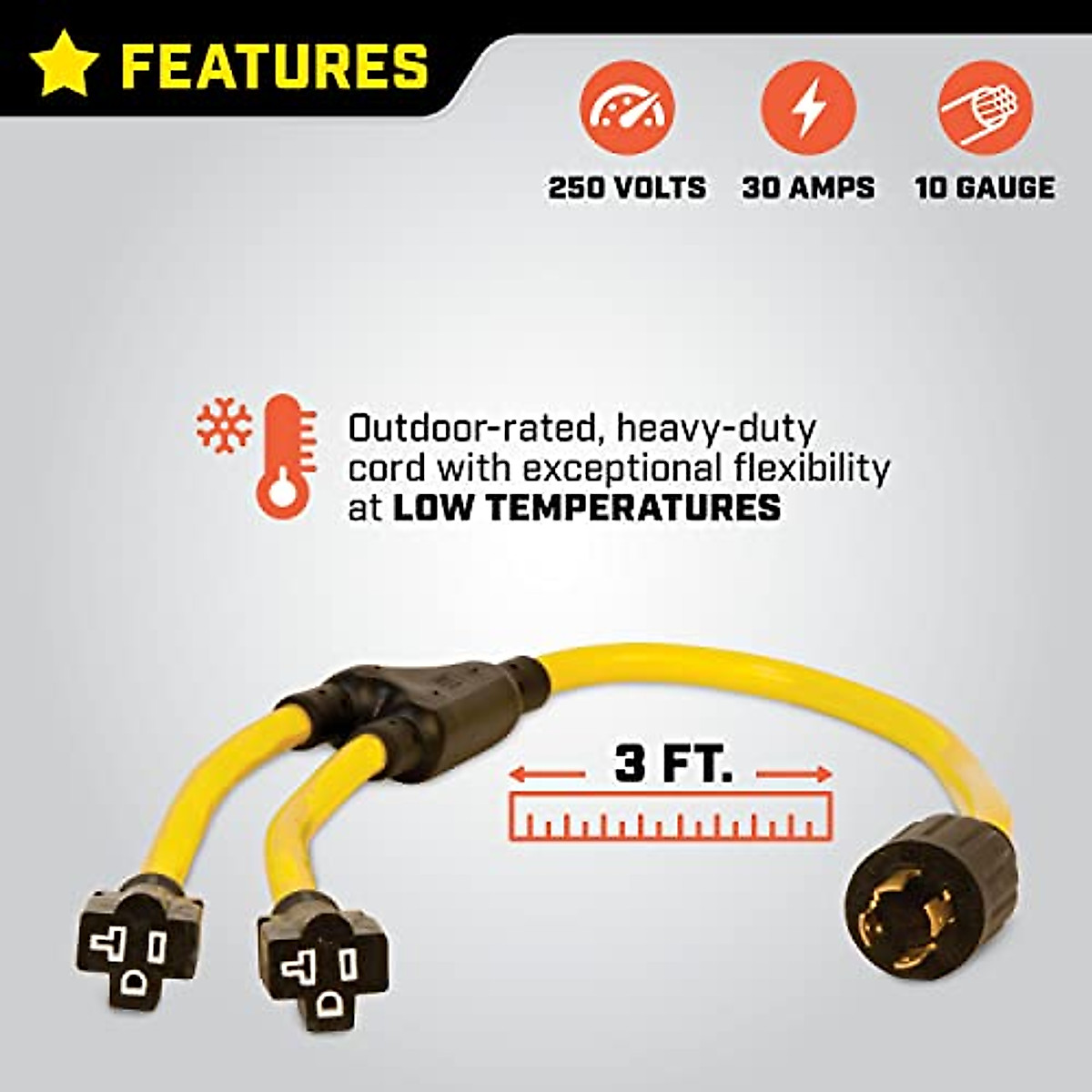 Champion 3-Foot 30-Amp 125/250-Volt Generator Y-Adapter (L14-30P to two 5-20R)