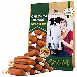 Dog Calcium Bones Wrapped Chicken & Rawhide Free Chew Treats - Pet Healthy Dried Snacks & Grain Free Organic Meat - Bulk Best Chews for Christmas, Training Small & Large Dogs - Made for USA