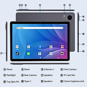 Hot Pepper Android Tablet 10 inch,Android 12 Tablet,6GB RAM 128GB ROM Tablet with 5MP+13MP Dual Camera,1280x800 HD Touch Screen,6580mAh,Octa-Core Tablet for Working,Split Screen Support