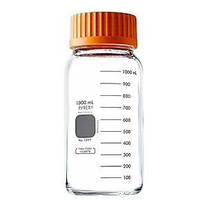 Corning Pyrex Borosilicate Glass Cylindrical Wide Mouth Media Storage Bottle with GLS80 Screw Cap, 1000ml Capacity (Case of 10)