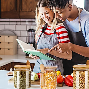 KDAWRO Airtight Glass Jars with Bamboo Lids & Bamboo Spoons, 19Oz 4PACK Borosilicate Glass Food Storage Sugar Containers, Durable Glass Canisters Hold Coffee Beans, Tea, Flour, Candy, Bath Salts