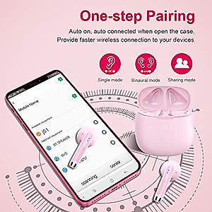 Wireless Earbud, Bluetooth 5.3 Headphones in Ear with Noise Cancelling Mic, Bluetooth Earbud Stereo Bass, IP7 Waterproof Sports Earphones, 32H Playtime USB C Charging Ear Buds Pink for Android iOS