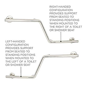 Seachrome Bathroom Grab Bar, 38 inch Stainless Steel, Right Handed Zuma Bar, 1 1/4 inch Diameter, Handicap Grab Bar, Safety Rail, Satin Stainless (Model: GWR-3638-QCR-SS)