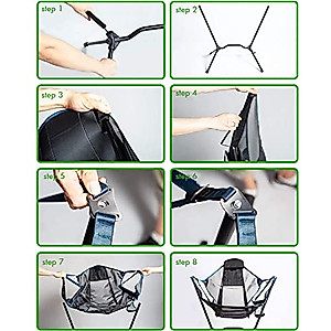 Axonl Stargaze Recliner Luxury Camp Chair, Folding Rocker Chair w/Carrying Bag, Outdoor Equipment Stargaze Camping Chair w/Pillow, Portable Rocking Chair for Travel Camping Hiking Fishing, Blue Band