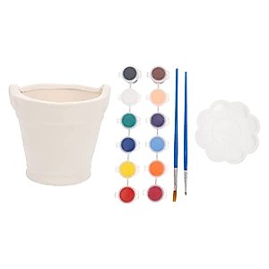 WIAMEE 1 Set DIY Coloring Flower Pot Painting Pigment with Mixing Plate DIY Graffiti Planter Pot with Brush Pen DIY Handicrafts Bonsai for Home Office Garden
