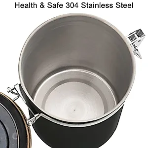 TEDSWAIT Coffee Canisters Airtight Coffee Bean Storage Container Kitchen Stainless Steel Food Storage Container with Scoop Date Tracker & CO2 Valve 61Fl Oz (Black)