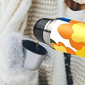 Stainless Steel Leather Vacuum Insulated Mug Flowers Thermos Water Bottle for Hot and Cold Drinks Kids Adults 16 Oz