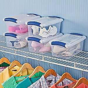 Sterilite 7 Quart See Through Storage Box- Stadium with Latching Lid and Blue Handle, Case of 14