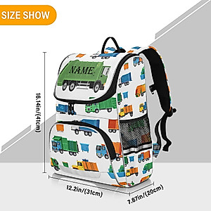 XUWU Custom Personalized Garbage Trucks Backpack with Reflective Strip for Kids Boys Girls Elementary School Bag Removable Chest Strap