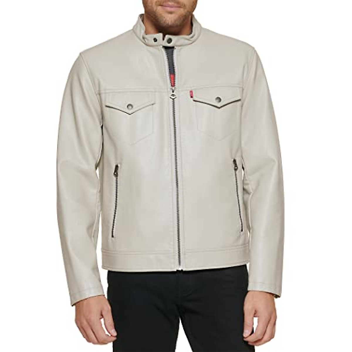 Levi's Men's Faux Leather Racer Jacket, Oyster, Large