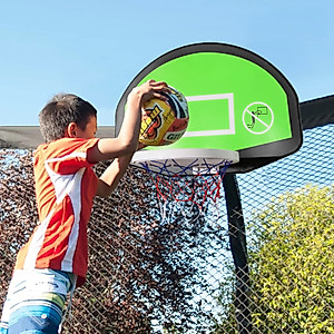 AOTOB 14FT Trampoline with Safety Enclosure Net, Outdoor Trampoline with Basketball Hoop,Heavy Duty Jumping Mat and Spring Cover Padding for Kids and Adults, Storage Bag and Ladder Green